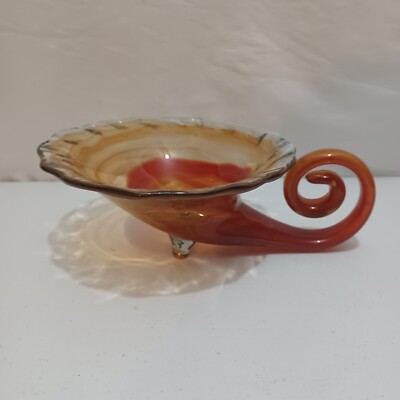 art glass cornucopia hand blown orange swirl | eBay