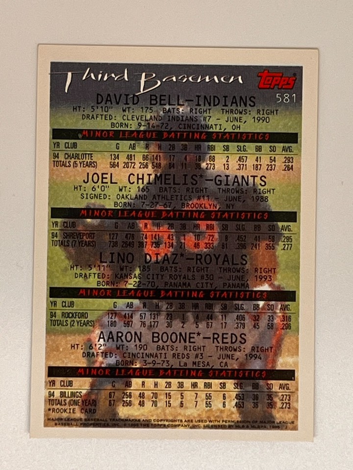 1995 Topps David Bell/Joel Chimelis/Lino Diaz/Aaron Boone #581 ...