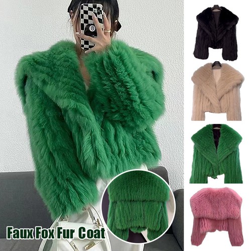 Women Lady Faux Fox Fur Coat Short Sailor Collar Navy Collar Fluffy ...