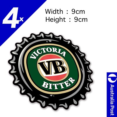 VB Logo Sticker Suit Bar Camping Victoria Bitter Car Bottle Cap Sign x4 ...