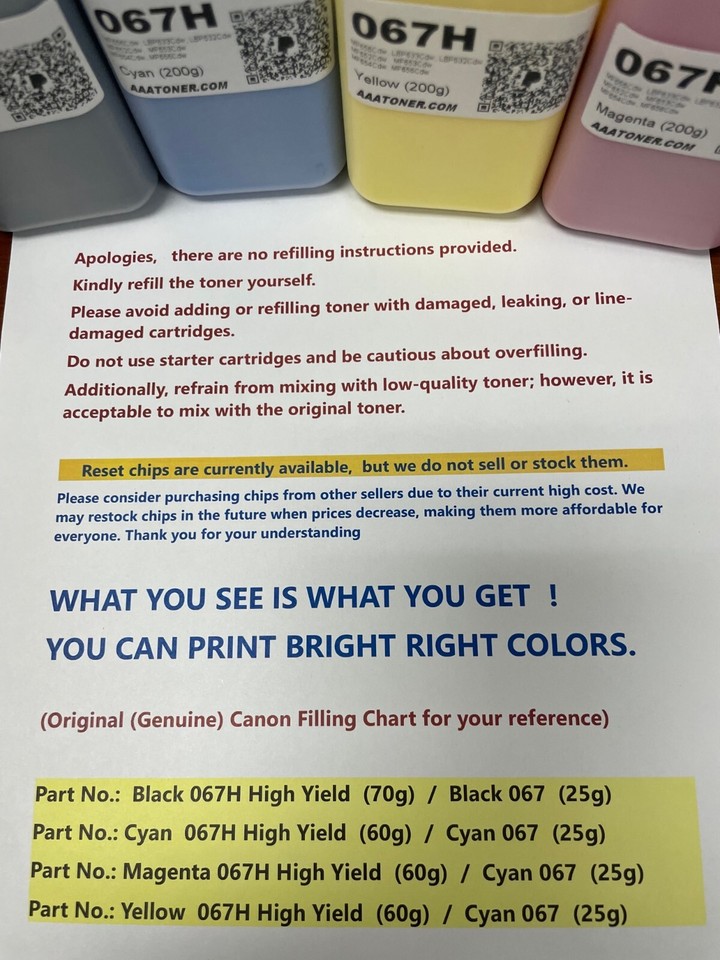 (200g x 4) Toner Refill for Canon MF656Cdw, 633, 632, 652, 653, 654 ...