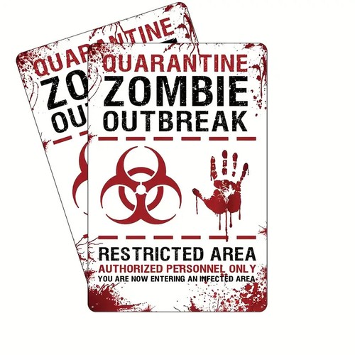New 1 pc, Vintage Tin Sign - Warning Restricted Area Quarantine Zombie ...
