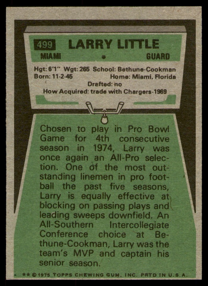 1975 Topps #499 Larry Little Miami Dolphins Card | eBay