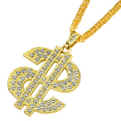 Hip Hop Gold Chain Fake Dollar Sign Pendant Necklace for 80's 90's ...