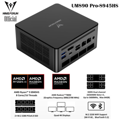 Minisforum UM890 Pro Mini PC AMD Ryzen 9 8945HS Processor Gaming PC ...