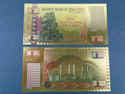 Zimbabwe ONE Centillion Dollars Beautiful Souvenir Red & Gold Banknote ...