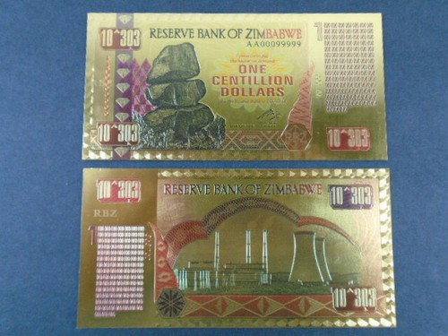 Zimbabwe ONE Centillion Dollars 10 Beautiful Souvenir Red & Gold ...