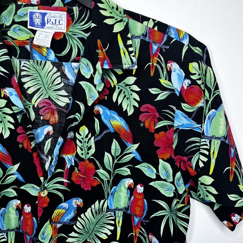 Vintage Men’s Hawaiian Shirt Parrots Hibiscus Floral Sz Large Camp ...