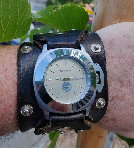 Red Monkey Designs Captain Analog Quartz Brown Wide Leather Cuff Men's ...