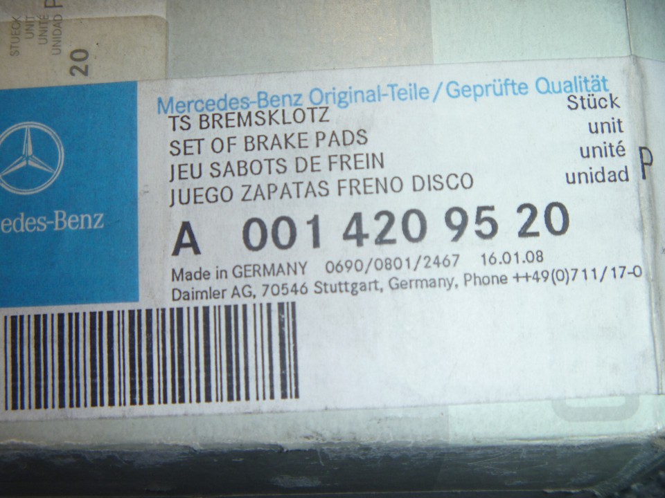 1987-2000 Mercedes Benz 300CE 300TE C280 E320 Brake Pad Set 0014209520 ...