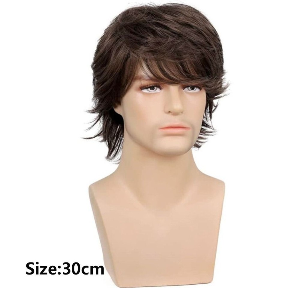 Natural Color Head Cover Men's Wigs Synthetic Hair Full Curly Wig Short ...
