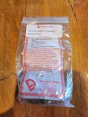 3/4-16 Class 2B or 3B Thread Plug Gage Go Member Chrome Plated Vermont ...