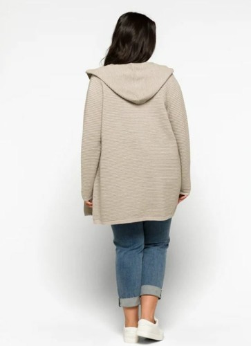 Evolution by Cyrus Women's Beige Sixbey Ribbed Hooded Cardigan, 3X ...