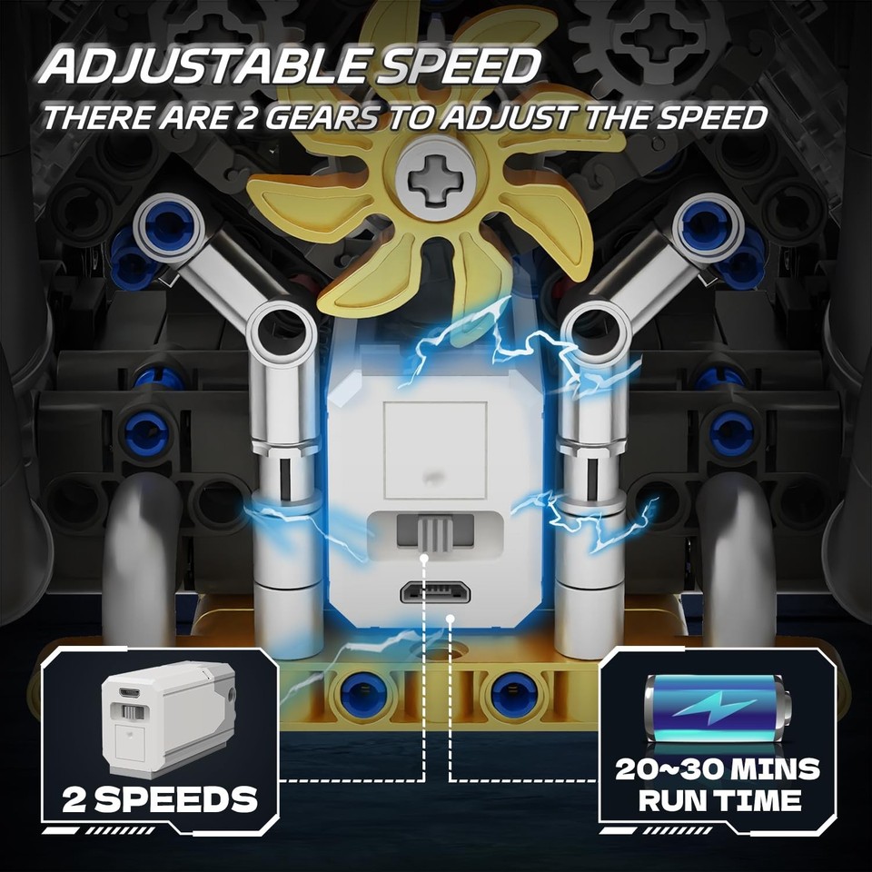 W16 Engine Building Kit (Twin V8 Design), 751 PCS to Build Your Own W16 ...