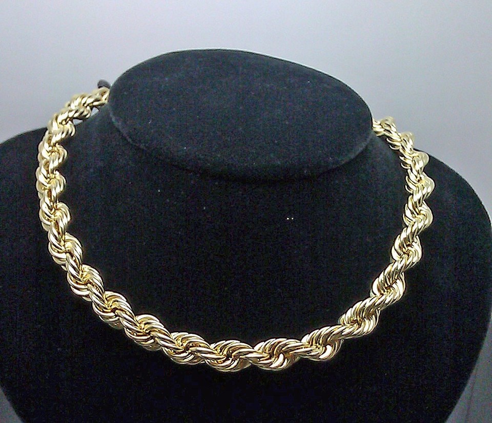 Men Real 10k Yellow Gold Thick Rope Chain Necklace 22 inch 10mm Diamond ...