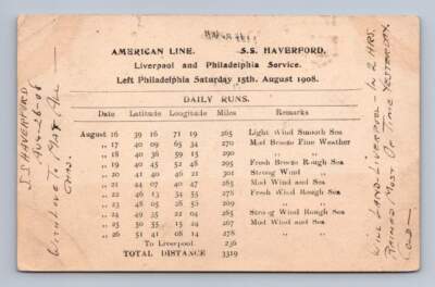 SS Haverford Steamship Log Chicago to Philadelphia to Liverpool Ocean ...