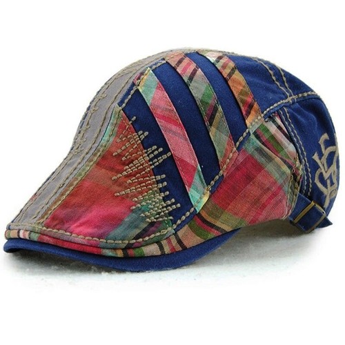Men Flat Cap Peaked Hat Beret Patchwork Cabbie Artist Adjustable ...