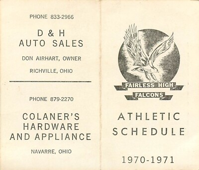 Football & Basketball Vintage Game Schedule 1970 Fairless High Falcons ...