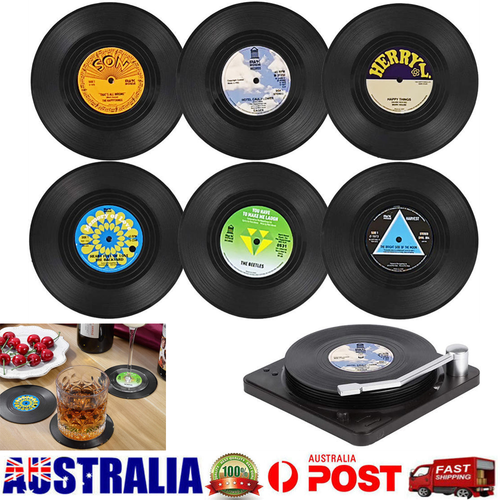 6PCS/SET Coasters for Drinks Retro Record Disk Coasters with Vinyl ...