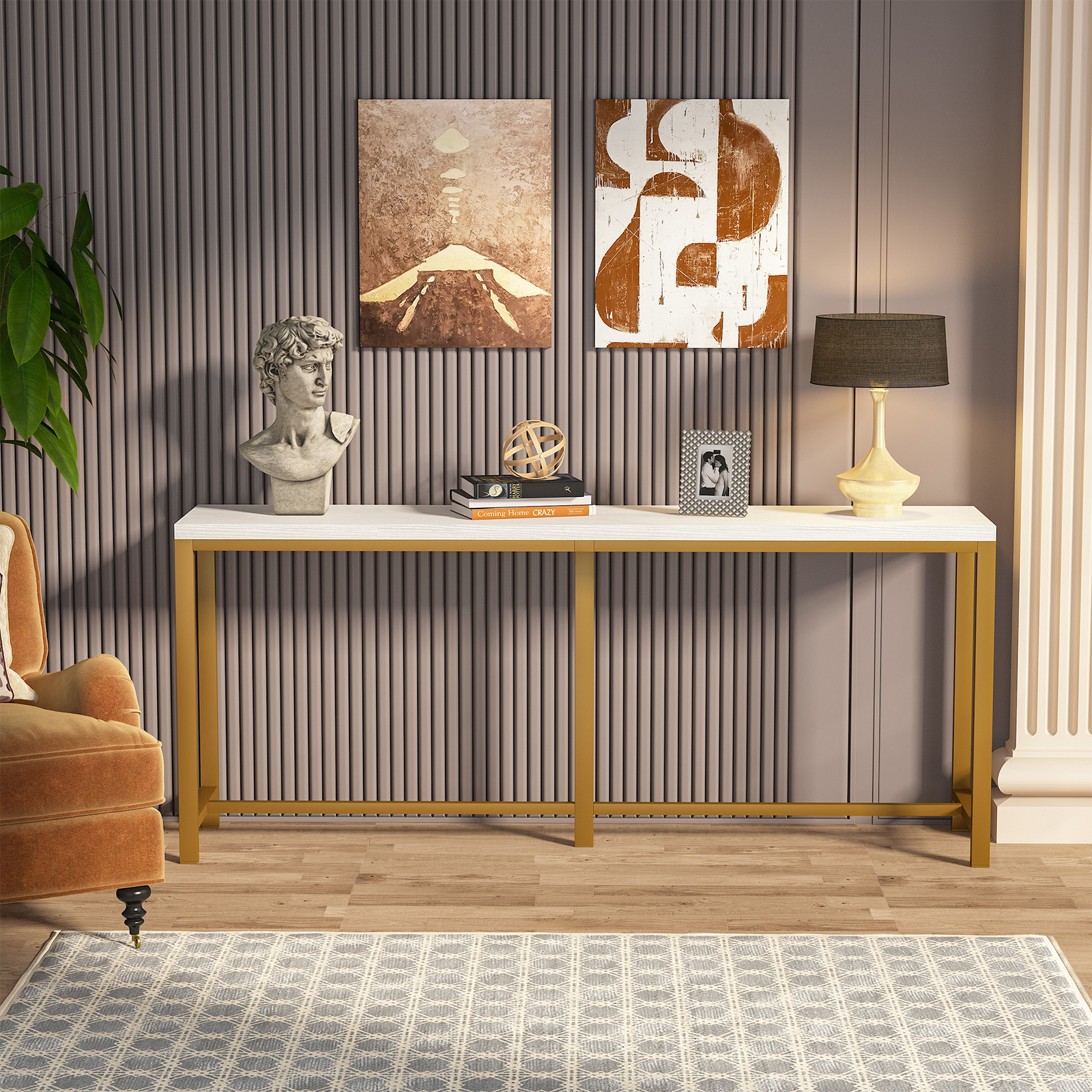 70.9-Inch Long Console Table Behind Couch, Industrial Narrow Entryway ...