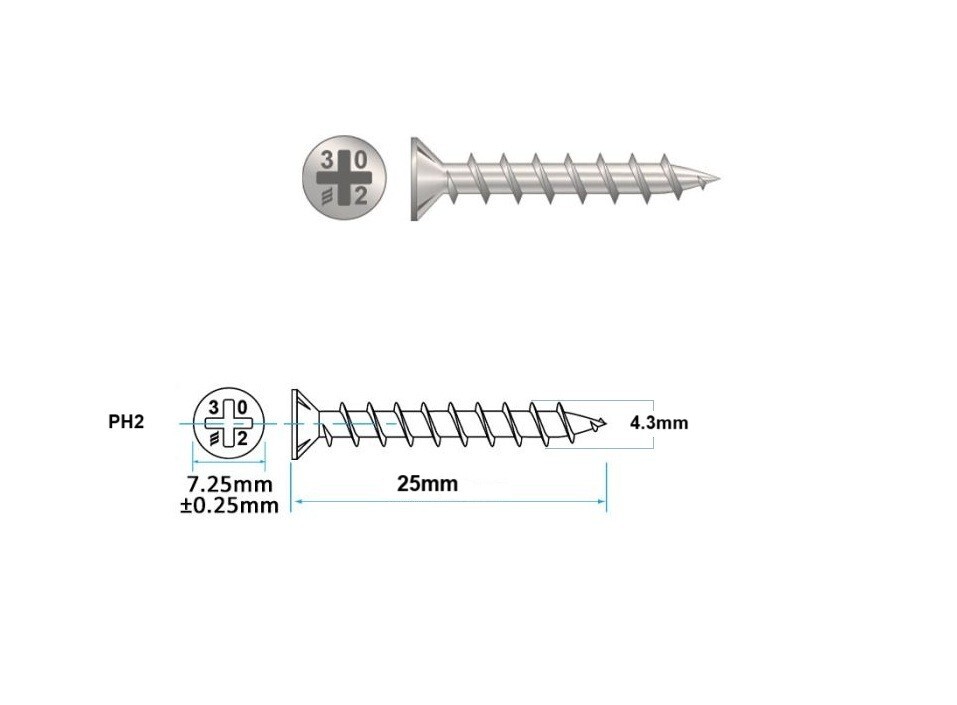 Rapierstar Countersunk Self Tapping Screws 4.3x25Z Deep-Thread Gimlet ...