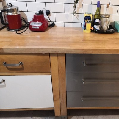 Ikea Varde Freestanding Kitchen Units (x3) with solid beech countertop ...