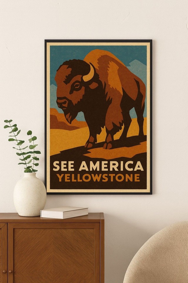 Retro 1930s Yellowstone Travel Poster - 🦬 24x36” - Hi-Res💎 Print - 200 ...