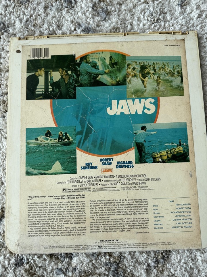 Vintage Jaws RCA Videodisc CED Movie 1980s MCA Spielberg Shark Horror ...