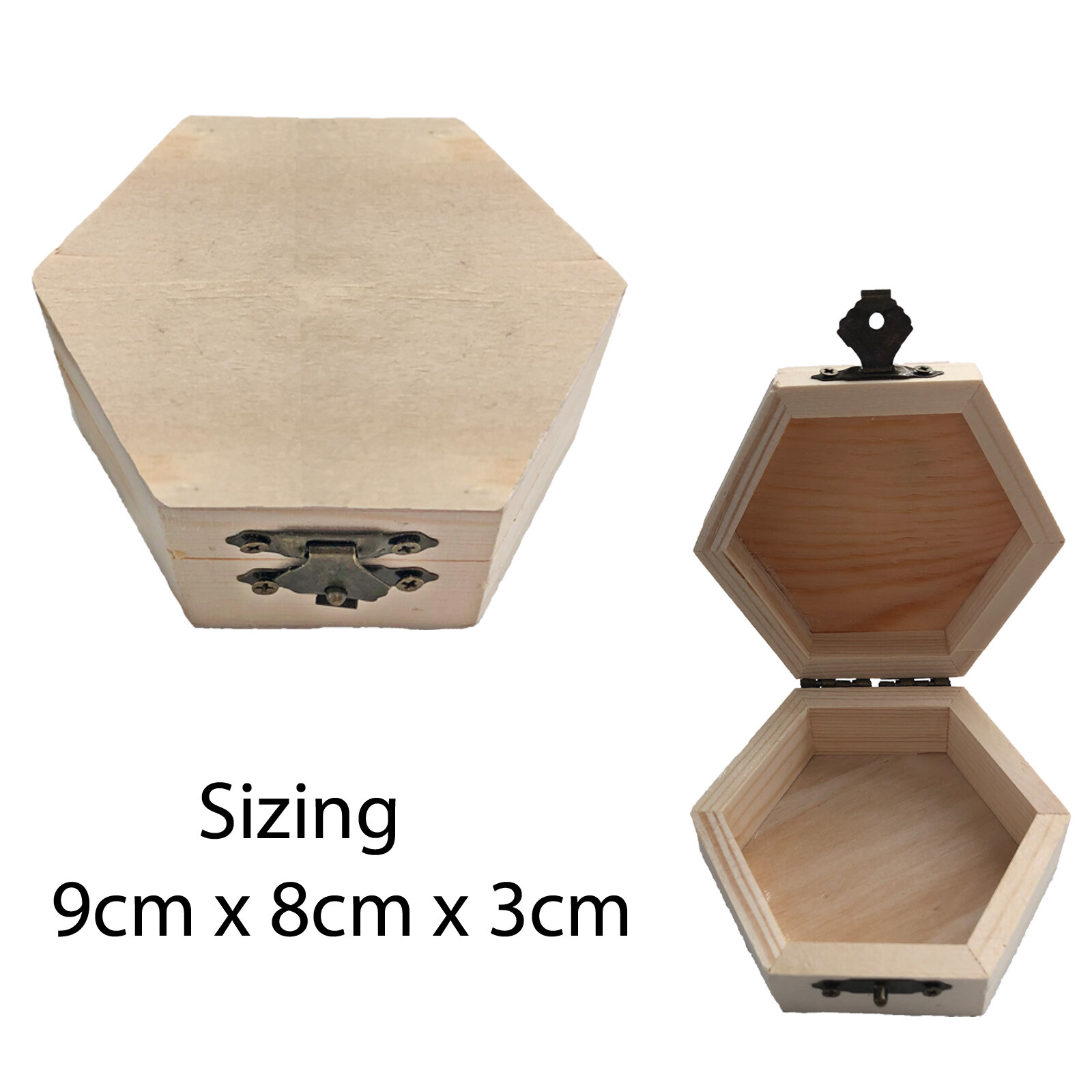 Wooden Hexagon Jewellery Box storage DIY craft box memory plain ...