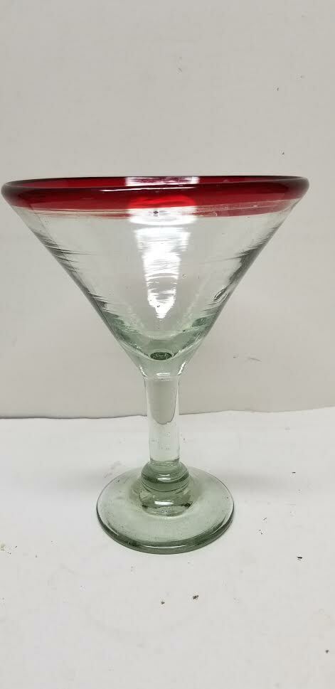 MEXICO ART GLASS RUBY RED RIM MARTINI WINE GLASS GOBLET | eBay