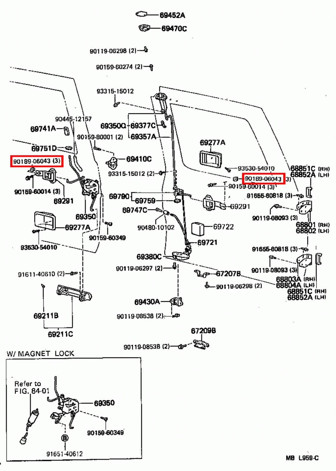 Genuine Toyota Coaster BB36 BB32 BB31 BB30 BB26 Back Inner Door Handle ...