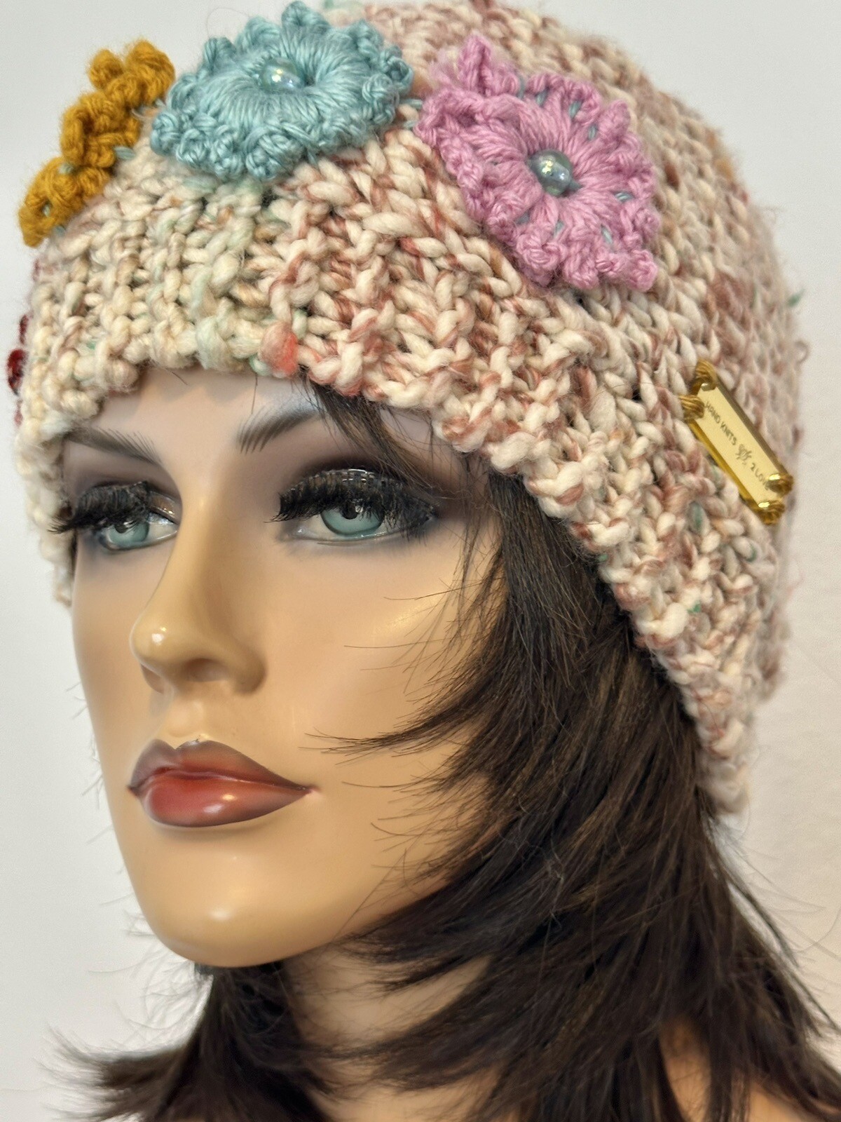 Hand Knits 2 Love Headband Bandana Headwrap Flower Beads Designer ...