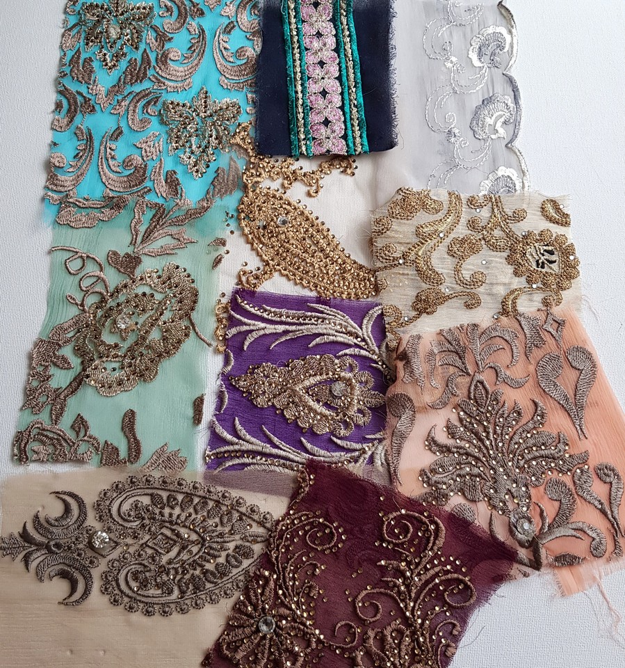 Sari scraps beaded embellished fabric offcuts art projects sequin ...