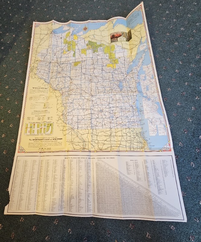 1946 Sportsman's Map of N Wisconsin Sec. IV Bluemound Poly Gas Ashland ...
