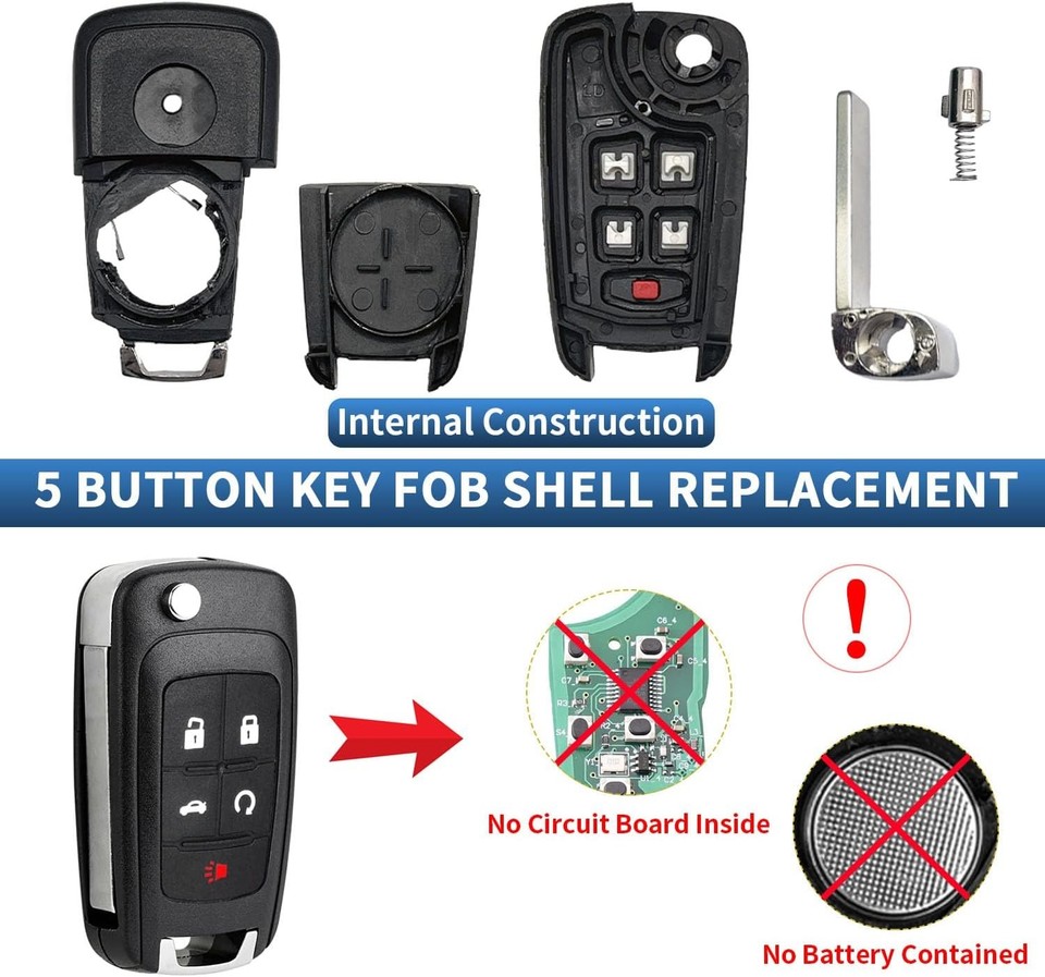 5 Button Key Fob Shell Replacement for Chevy Cruze Camaro Impala ...