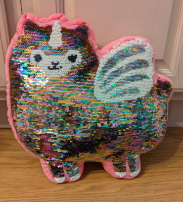 JUSTICE GIRL PILLOW PLUSH FLIP SEQUIN FLYING LLAMA UNICORN PINK STUFFIE ...