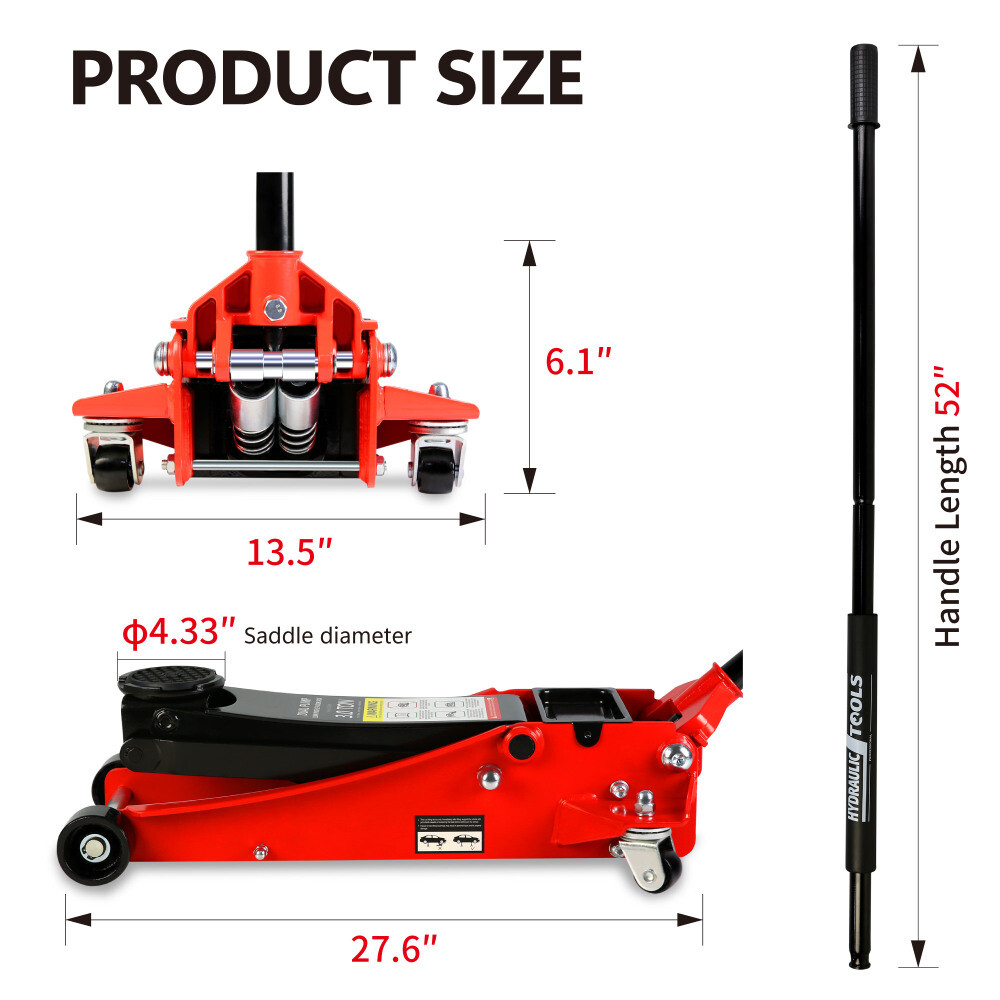 3t Low Profile Jack, Red and Black, Ultra Low Floor Jack with Dual ...