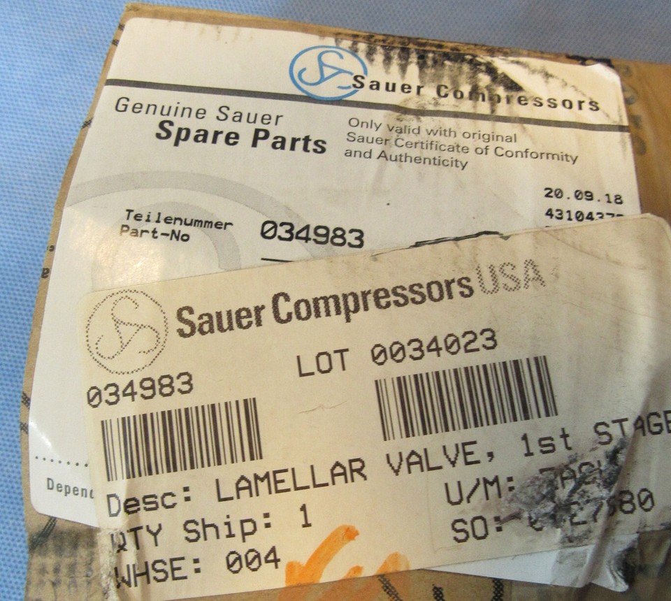 OEM Sauer 034983 Lamellar Valve SKID 1st Stage Air Compressor New in ...