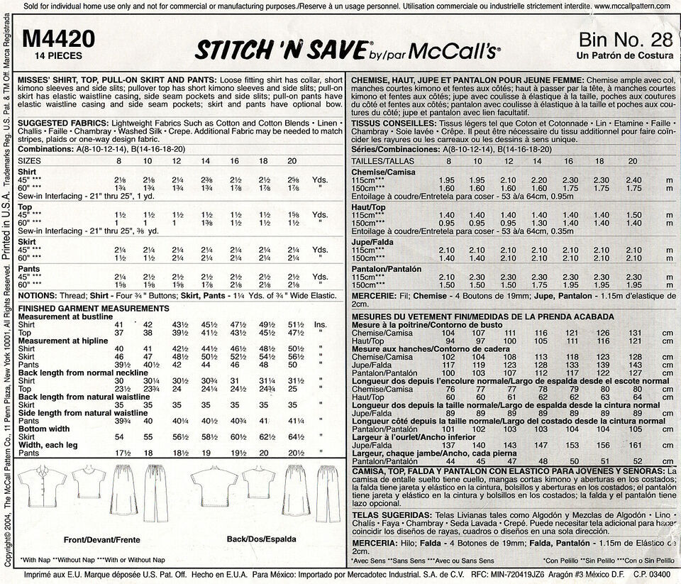 2004 Misses Scrubs Uniform U-Pick Size 8-20 Sewing Pattern McCall's ...