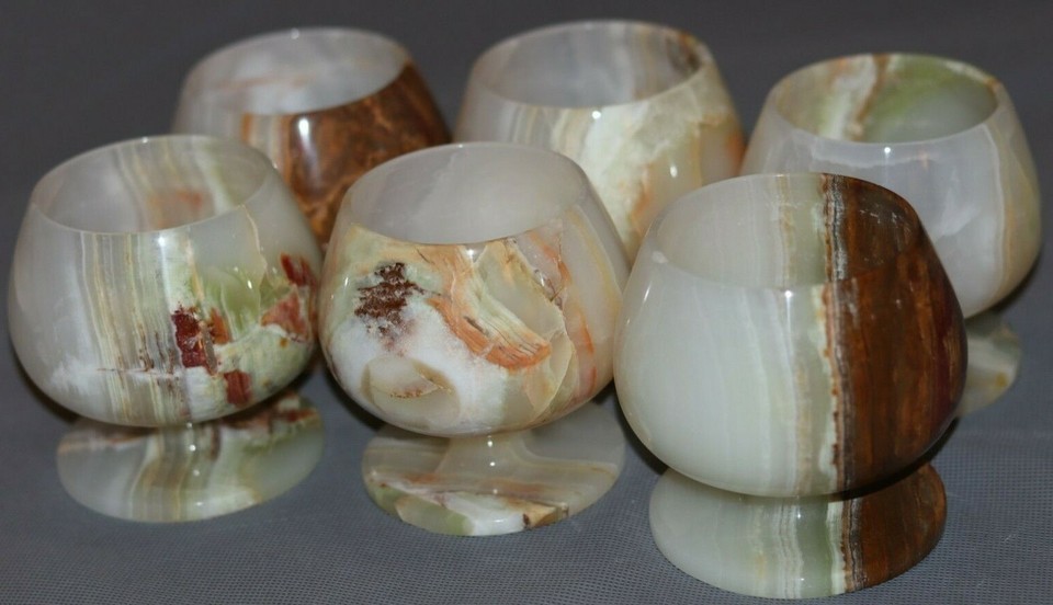 NATURAL ONYX GOBLETS WINE/ALCOHOL GLASS - 6 PIECES, 4" X 4" X 4", Cap ...