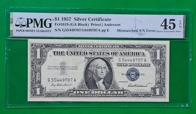 1957 $1 Silver Certificate-45EPQ ERROR-Mismatched Serial Numbers | eBay