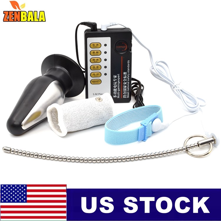 Electro E-Stim S-hock Therapy Device Kit Male Penis Enhancer Stainless ...