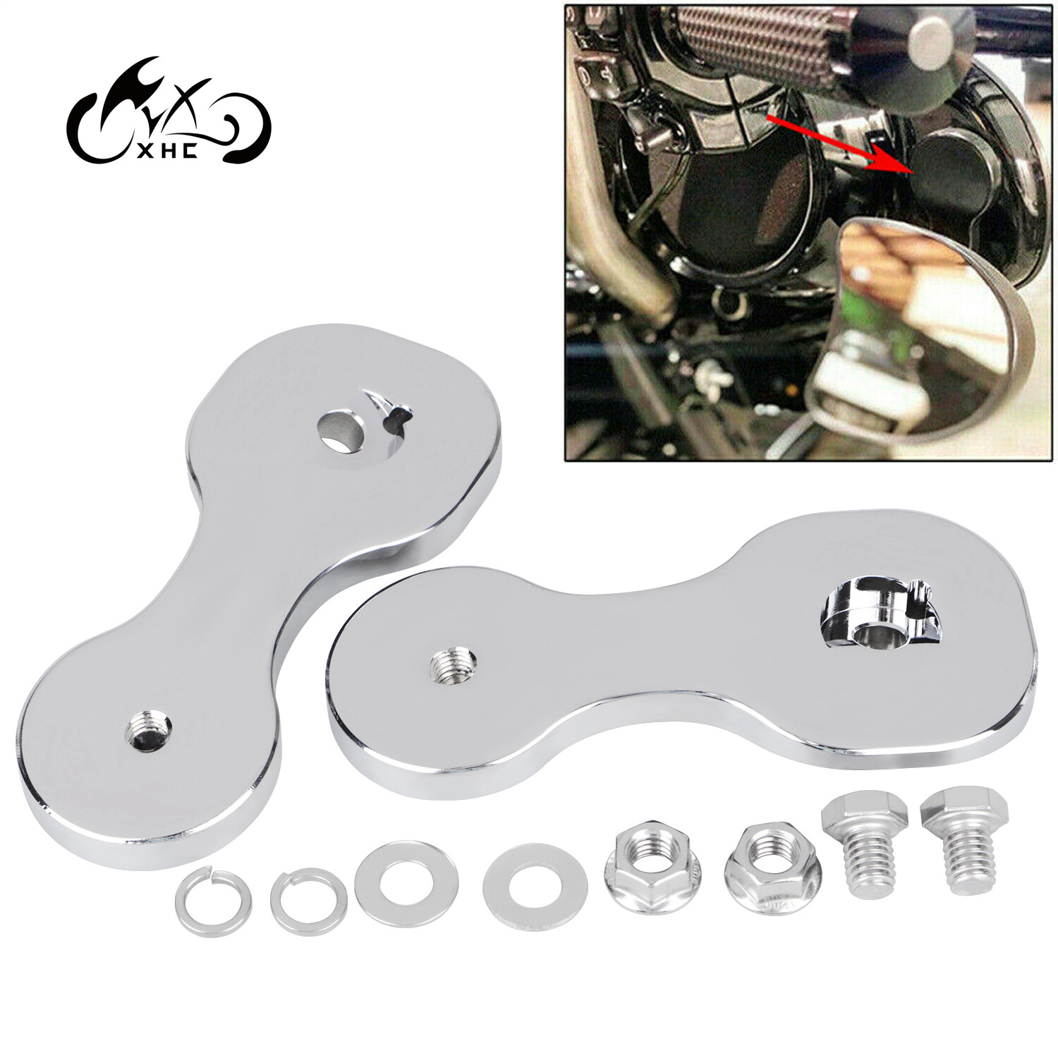 Chrome Rearview Mirror Bracket Adapter For Harley Touring Batwing FLHT ...