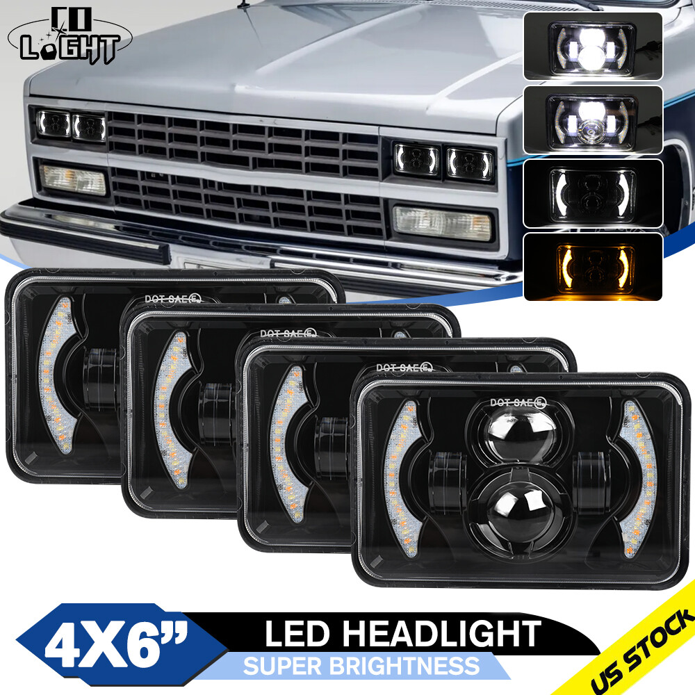 4PCS 4X6" LED Headlights DRL Hi/Lo Beam For Chevrolet R2500 Suburban ...