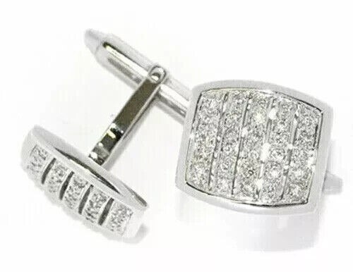 3Ct Round Cut Lab Created Diamond Men's Cufflinks 14K White Gold Plated ...
