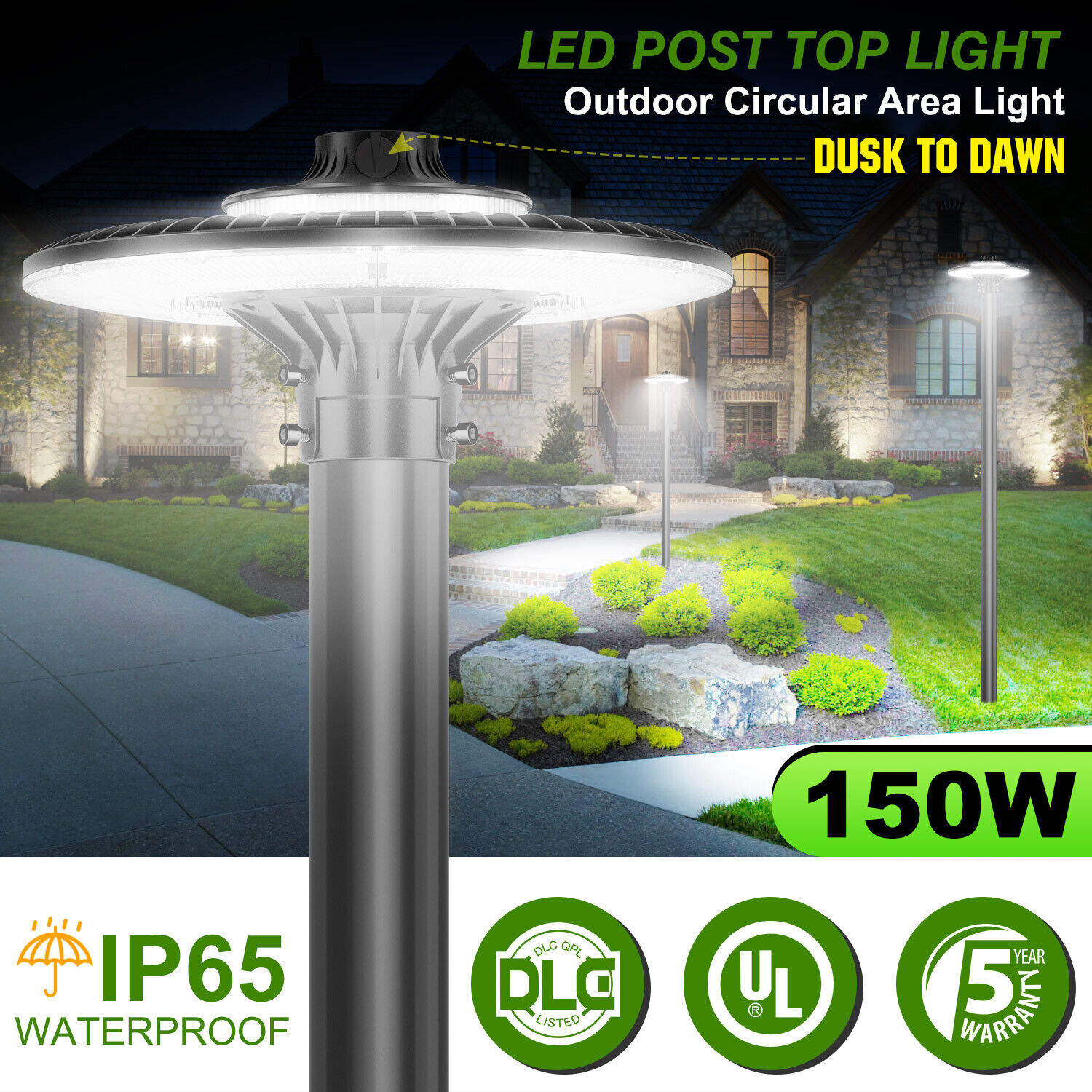 LED Circular Area Light Dusk to Dawn Outdoor Garden Street Post Top ...
