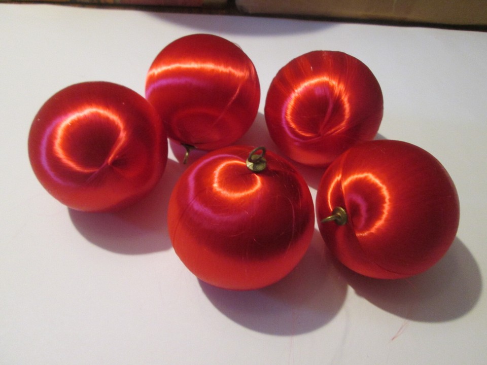 12 Vintage Silk Satin Sheen Styrofoam Christmas Ball Ornaments Red ...