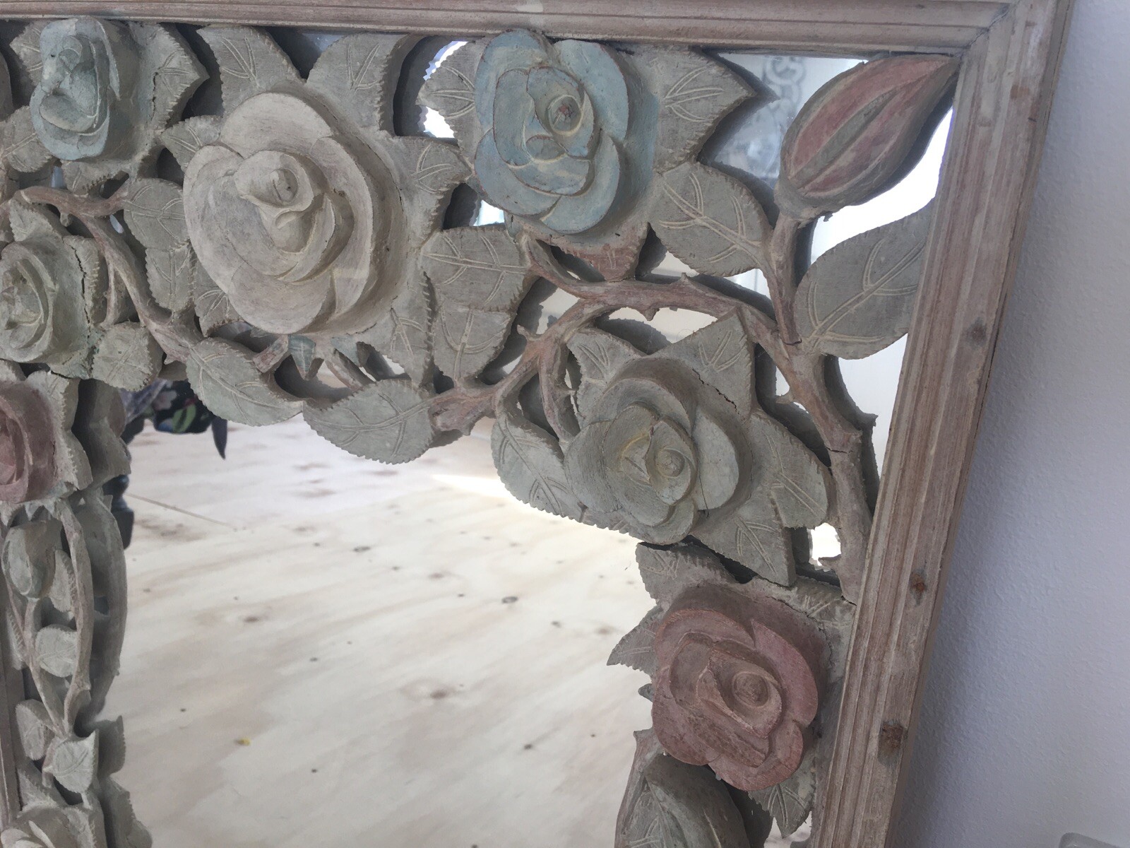 Beautiful Hand Carved Roses Floral Flower Rectangle Mirror Unique ...