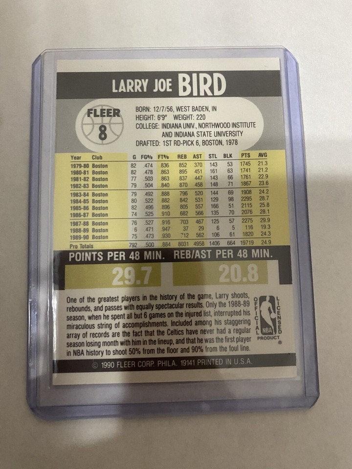 rare fleer 8 larry bird card( mint condition) | eBay