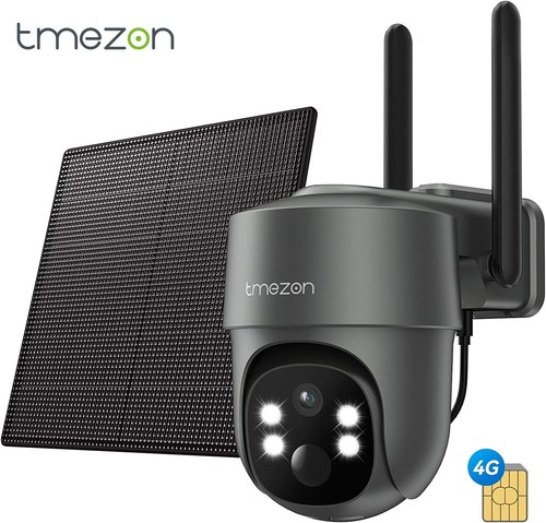 TMEZON 4G LTE Wireless Cellular Security Camera Outdoor Solar Camera ...